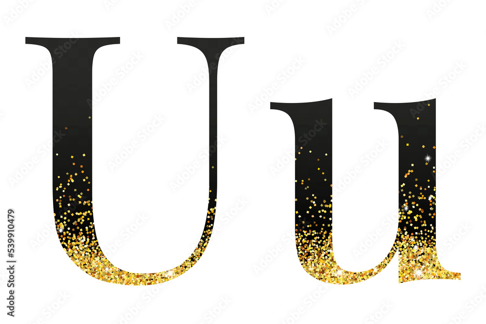 Elegant Black and Gold Glitter alphabet set with letters, numbers ...
