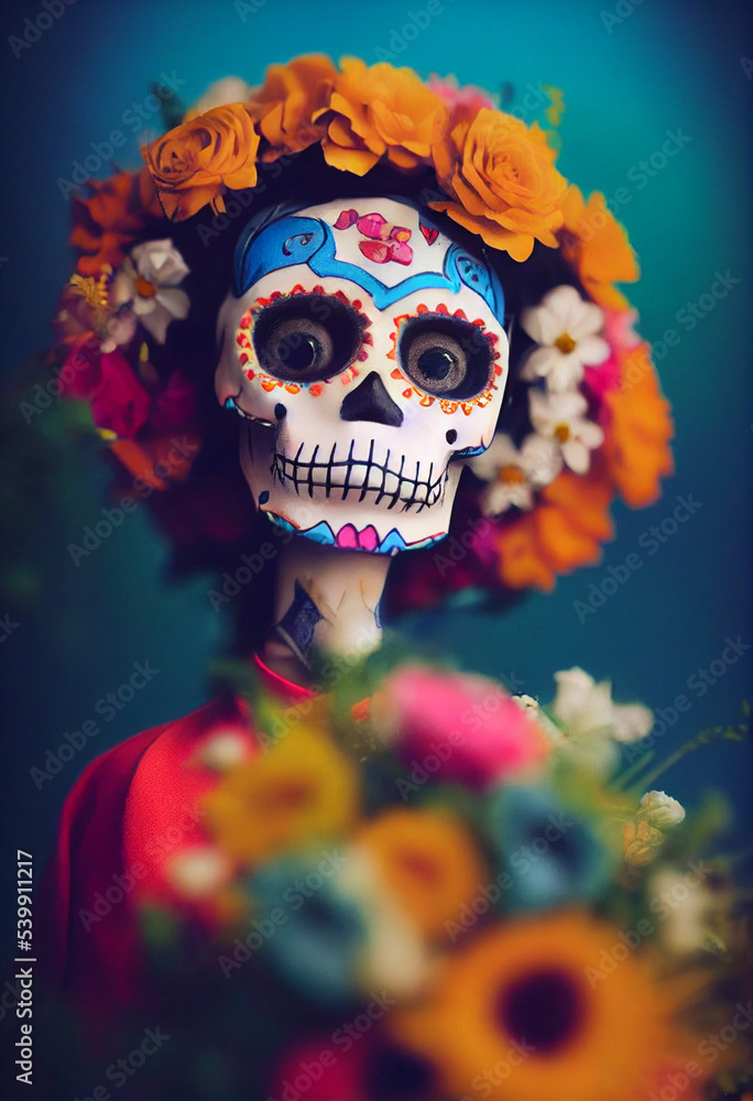 Cute Catrina doll draw. Catrina doll in a cartoon style. Catrina with ...