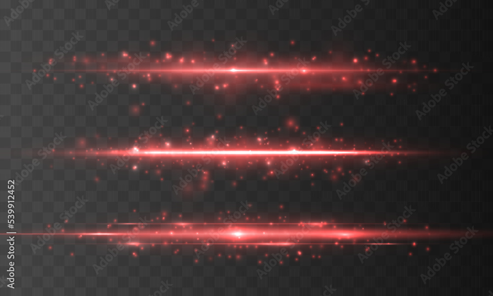 Red glowing neon line. Horizontal lens flares pack. Blurred light ...