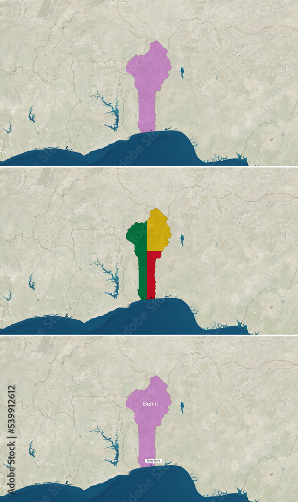 The map of Benin with text, textless, and with flag Stock Illustration ...