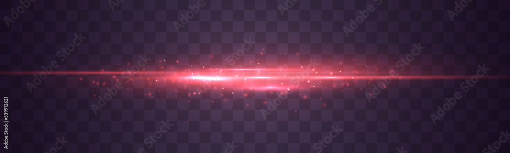 Red glowing neon line. Horizontal lens flares pack. Blurred light ...