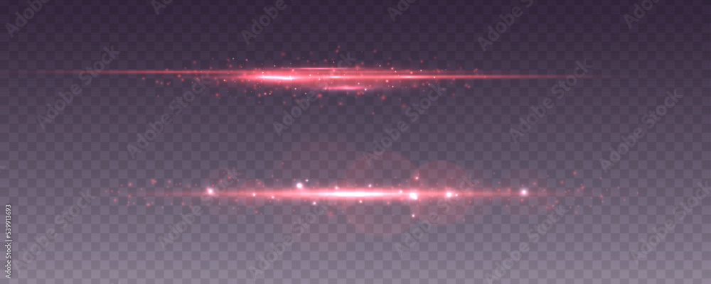 Red glowing neon line. Horizontal lens flares pack. Blurred light ...