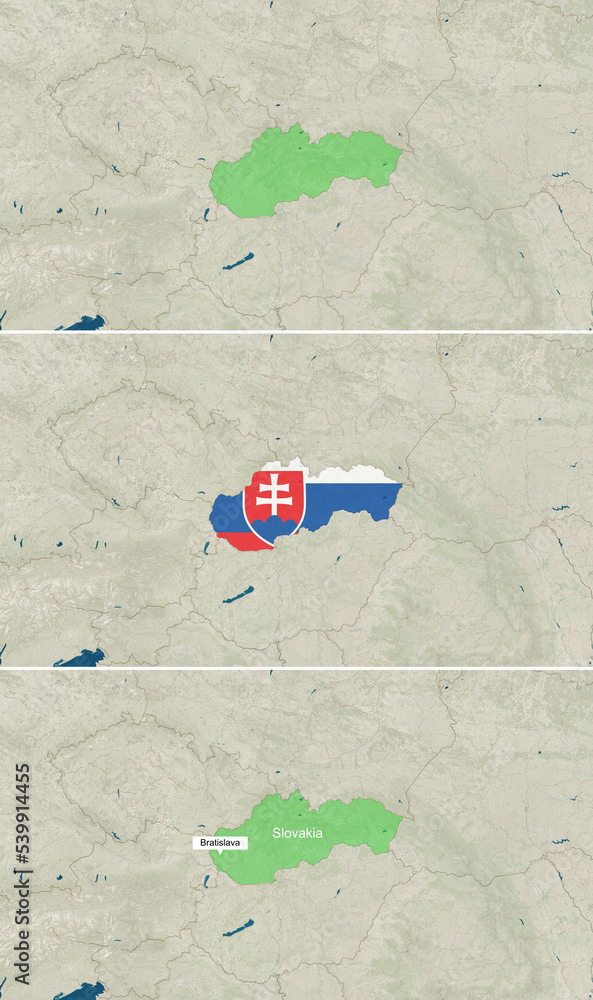 The map of Slovakia with text, textless, and with flag Stock ...