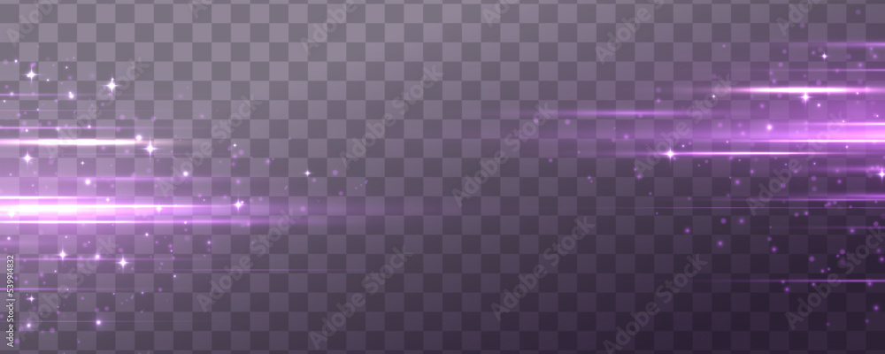 Purple soft horizontal neon lines. Set of abstract lens flares. Flash ...