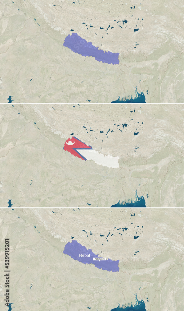 The map of Nepal with text, textless, and with flag Stock Illustration ...