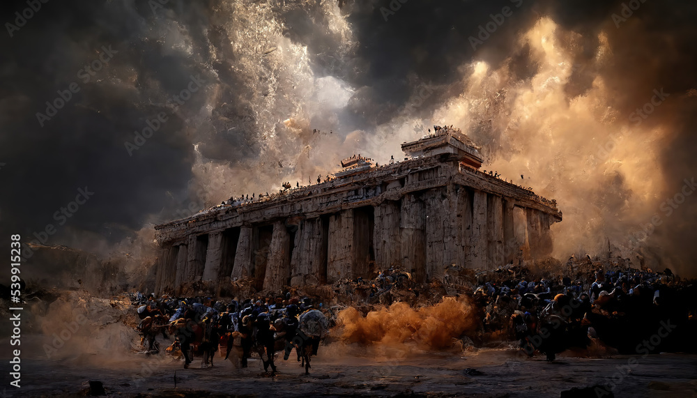 AI generated image depicting a battle between two Greek armies in front ...