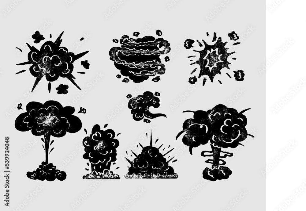 Bomb explosion clouds vector illustration. Cartoon boom effect and ...