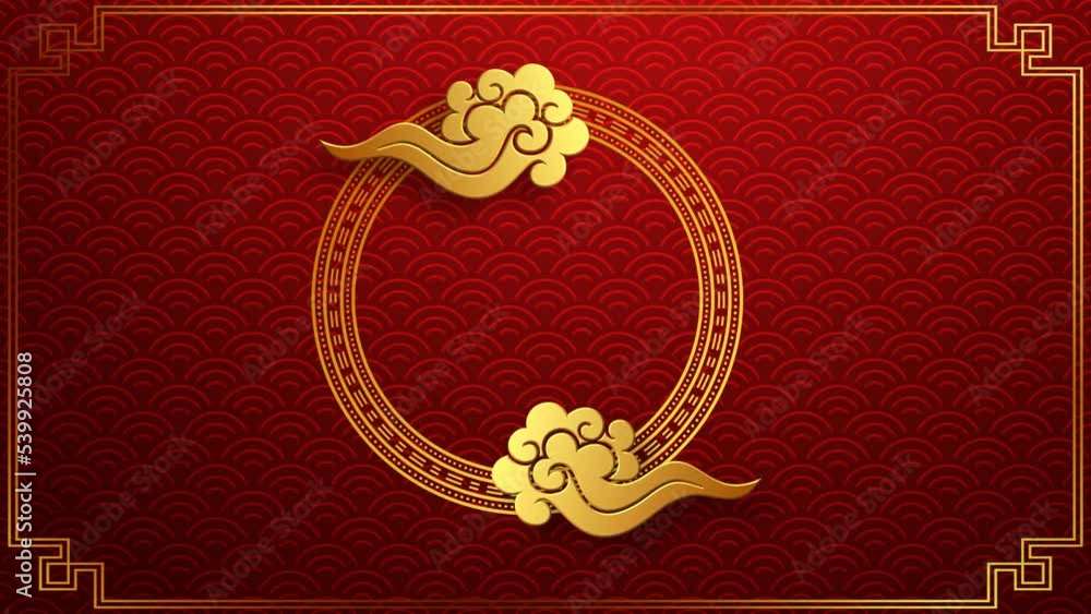 Animation golden circle chinese style with red background for template ...