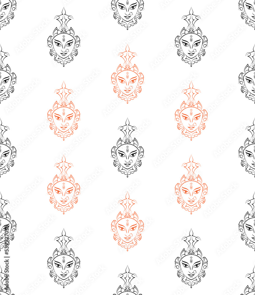 Durga Goddess Of Power Seamless Pattern, Divine Mother Of The Universe ...