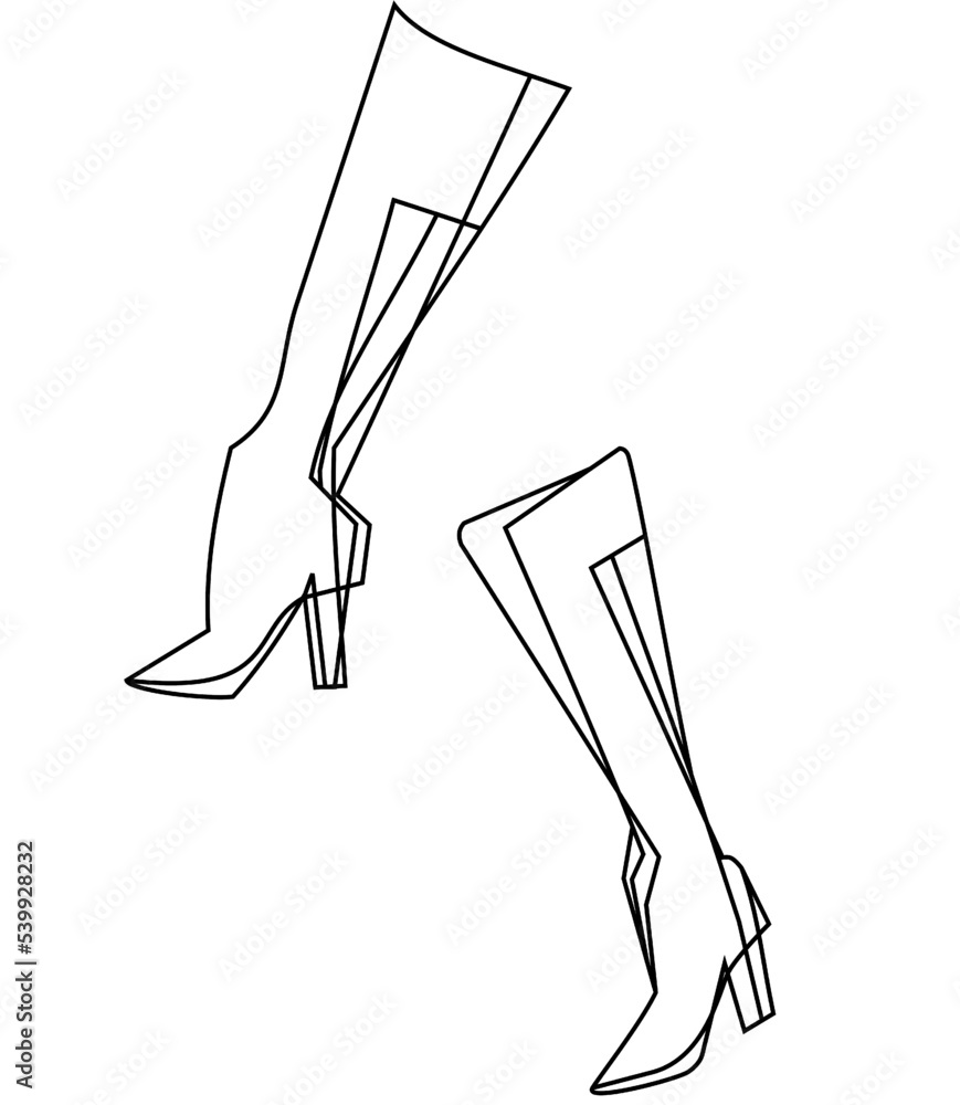 A line art of a pair of high-heeled boots. Vector illustration. For ...