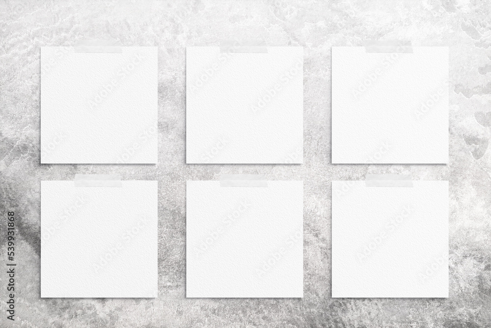 Composition of 6 white square watercolor sheets of paper glued with ...