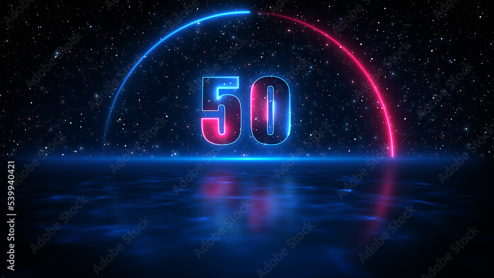 Futuristic Blue Red Shine Number 50 In Half Circle Lines Neon Sign With ...