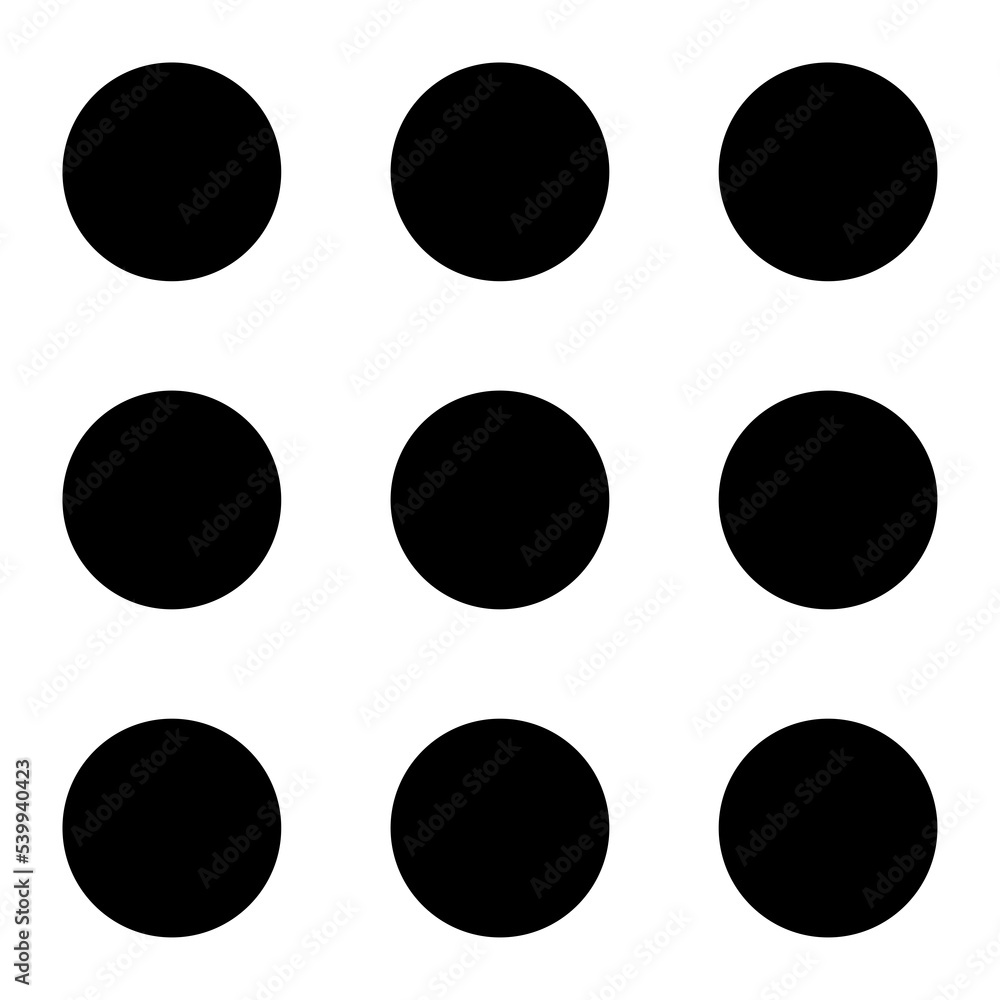 ภาพประกอบสต็อก Black circles, polka dot pattern. Nine, 9, filled shapes ...