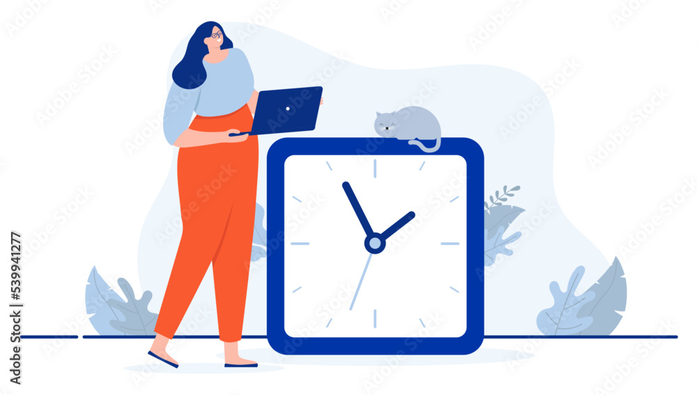 Work time woman - Businesswoman with computer working against the clock ...