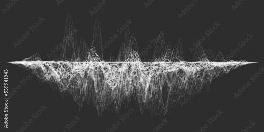 Gray and white abstract wireframe sound waves, visualization of ...