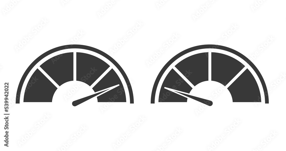 Gauge dashboard pictogram icon with bad low performance benchmark speed ...