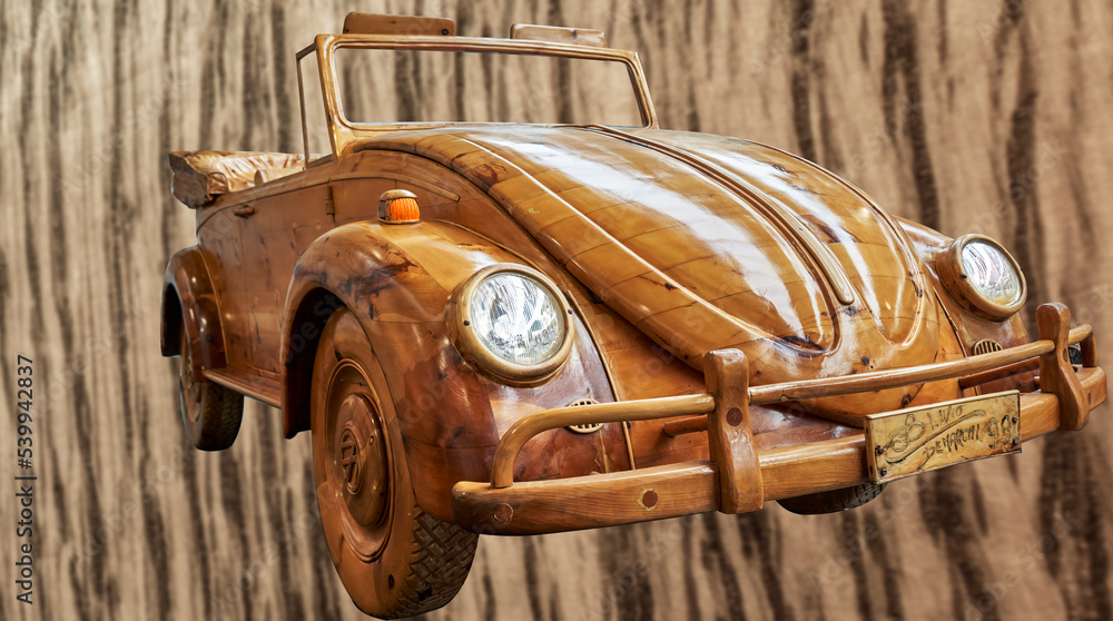 VW Wooden Beetle Convertible, wooden VW Beetle from Italy floating in ...