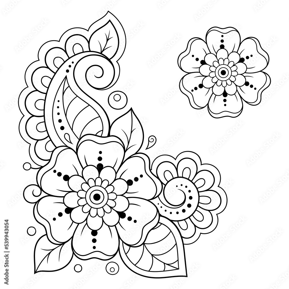 Set of Mehndi flower pattern for Henna drawing and tattoo. Decoration ...