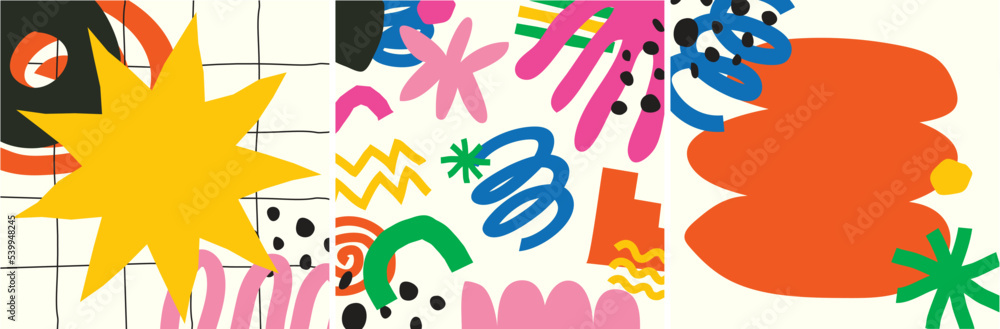 Abstract Children Colorful Geometry Doodle Vector EDM. Contemporary ...