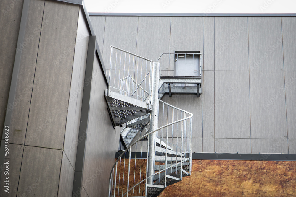 Fire escape, emergency exit and stairs. Architectural details Stock ...