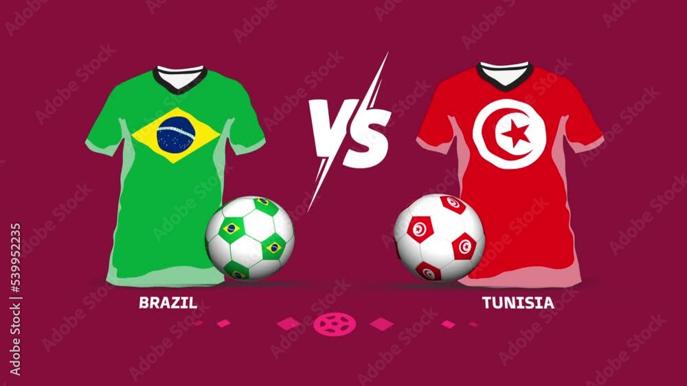 Brazil vs Tunisia soccer ball match intro animation. Symbolic jersey ...