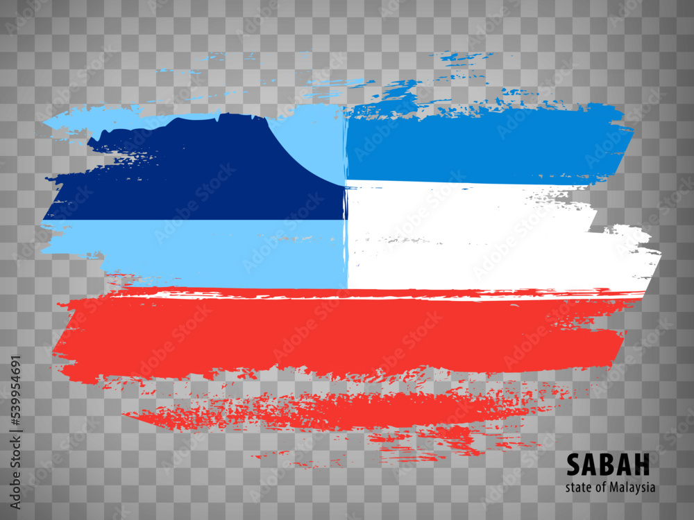 Flag of Sabah from brush strokes. Flag State Sabah of Malaysia with title on transparent ...