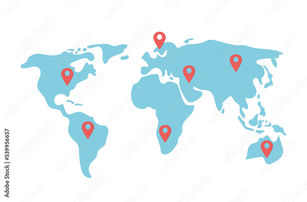 World Map With Pins Semi Flat Color Vector Element Travel Planning