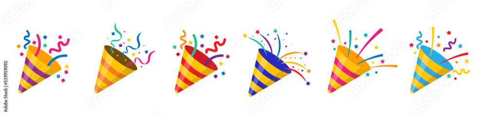 Party popper icons in different colors.Confetti logo,congratulate and ...