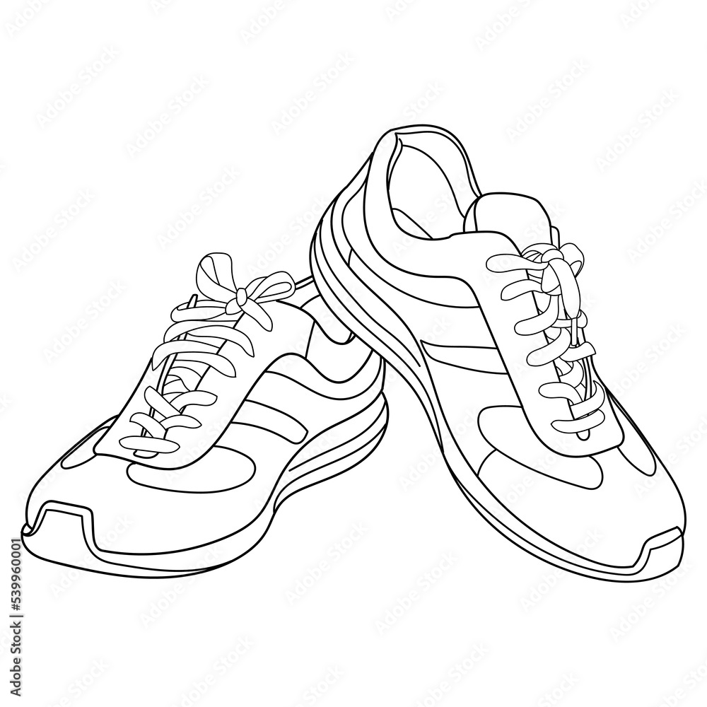 Hand drawn sneakers, gym shoes. Doodle vector illustration. Stock ...