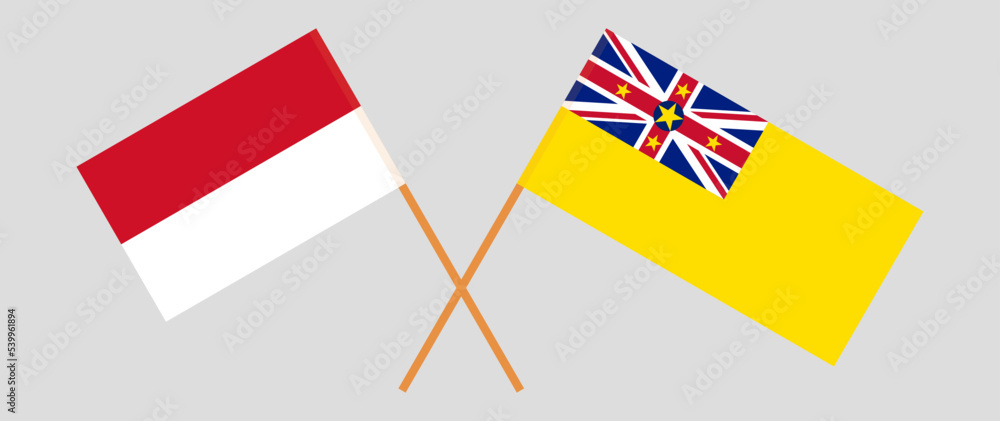 Crossed flags of Indonesia and Niue. Official colors. Correct ...