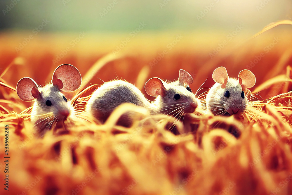 A couple of cute mice sitting in a wheat field Stock Illustration ...