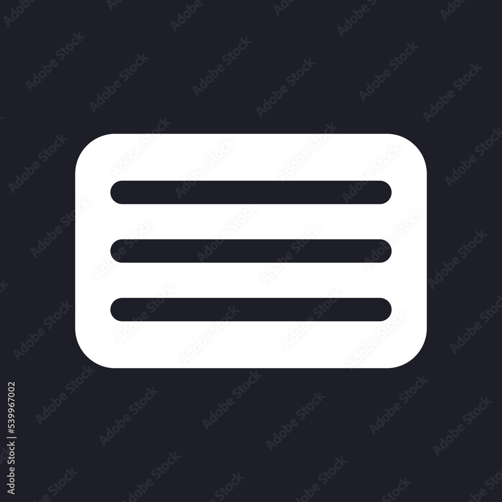 Hamburger menu button dark mode glyph ui icon. Interactive element ...