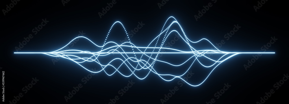 Illustration of blue 3D abstract wireframe sound waves, visualization ...