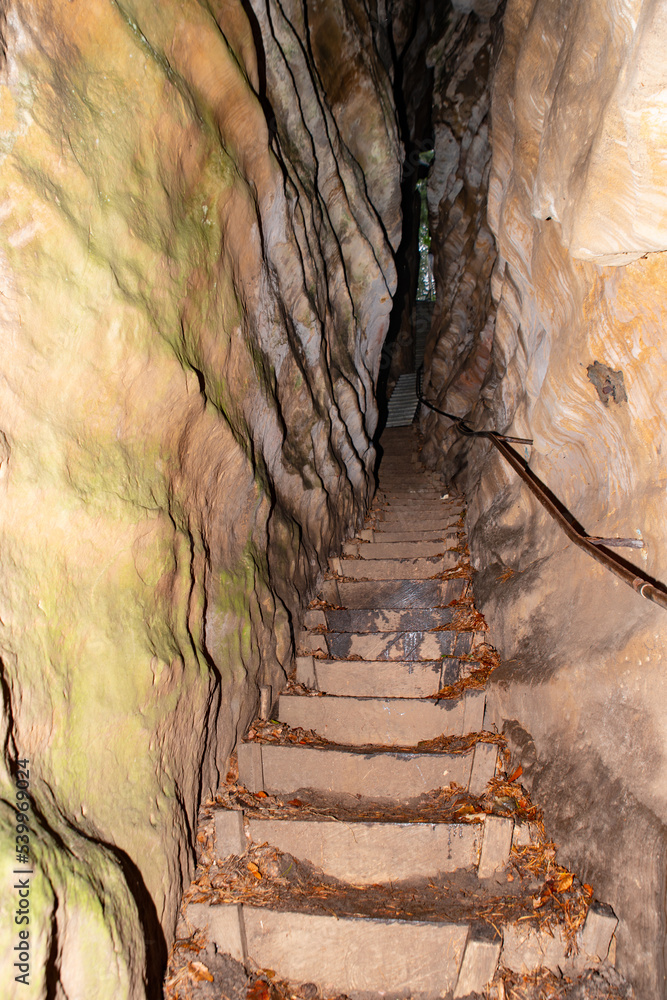Mullerthal trail in Luxembourg, Perekop canyon, hiking through a forest ...