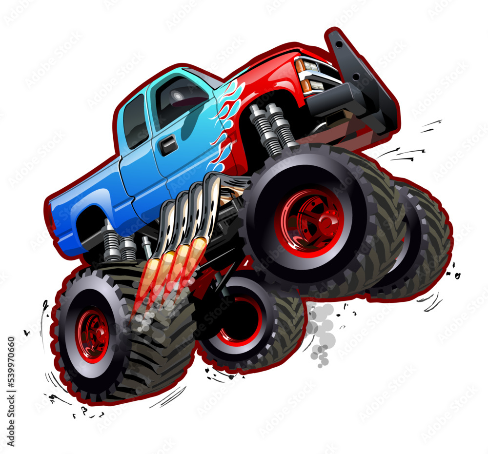 Cartoon Monster Truck isolated on white background Stock Vector | Adobe ...