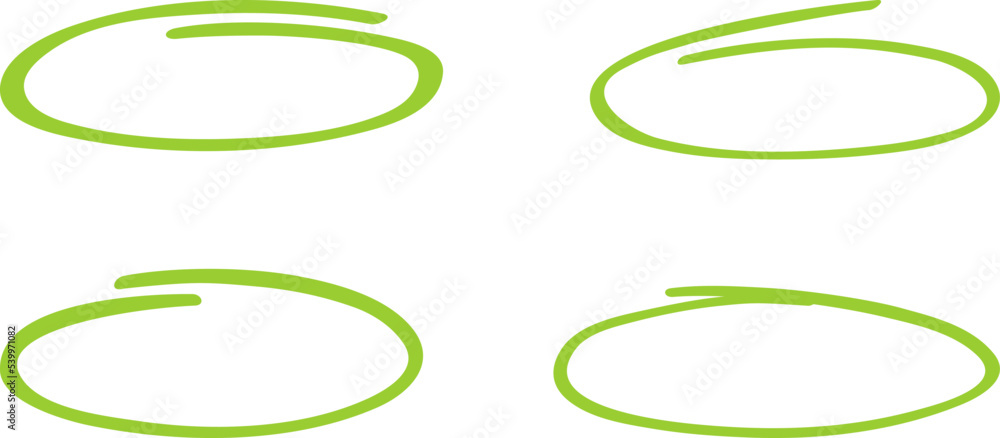 Green circle, pen draw set. Highlight hand drawing different circles ...
