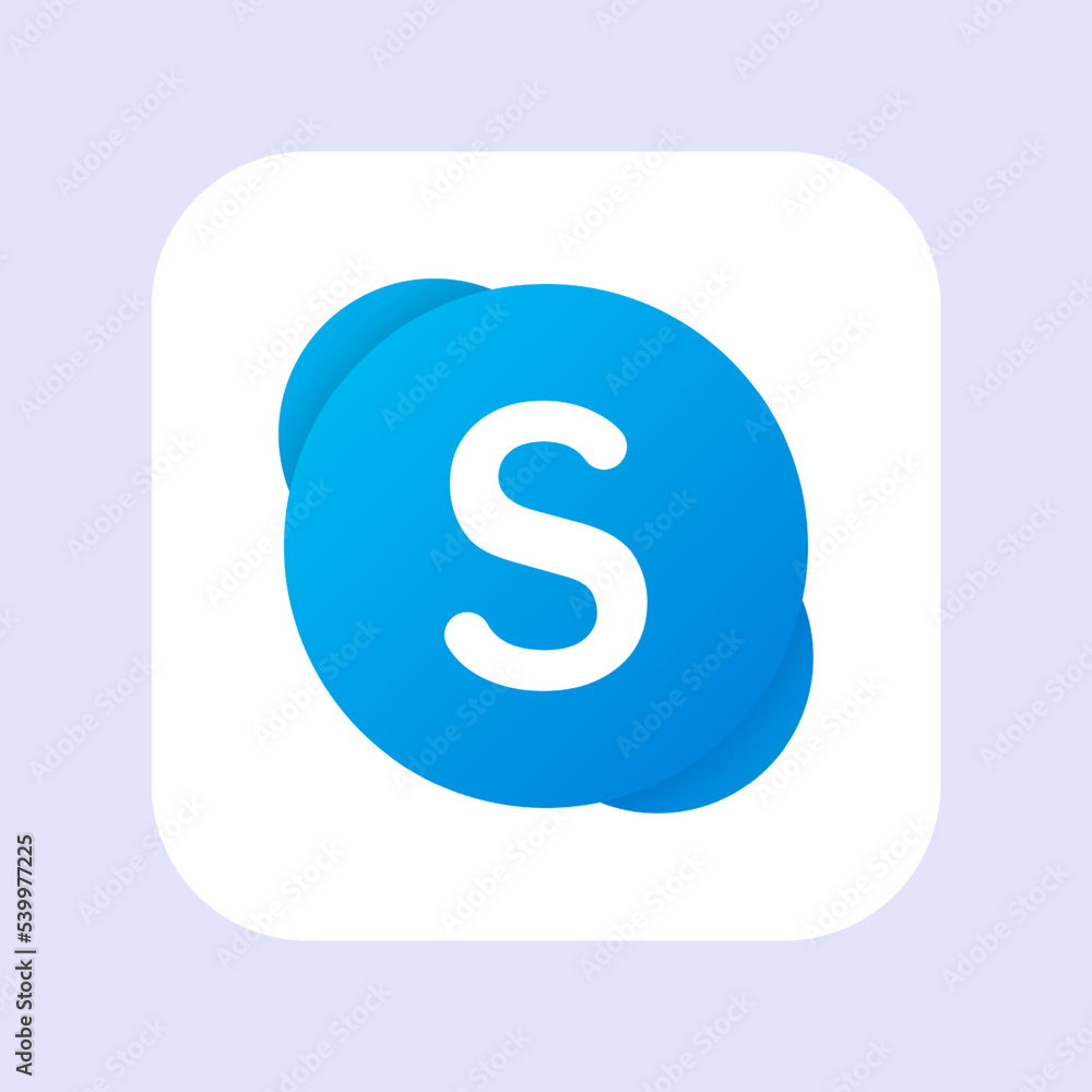 Skype logotype on light blue background. Skupe logo. Text, voice, video ...