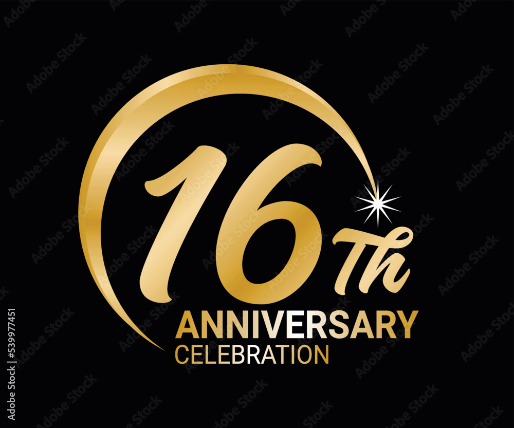 16th Anniversary ordinal number Counting vector art illustration in ...