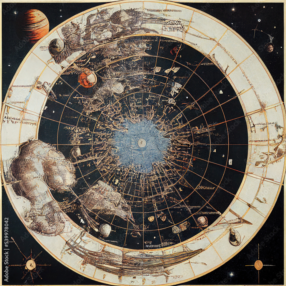 Old map of the starry sky. Fictional galaxy. Ai generated art ...