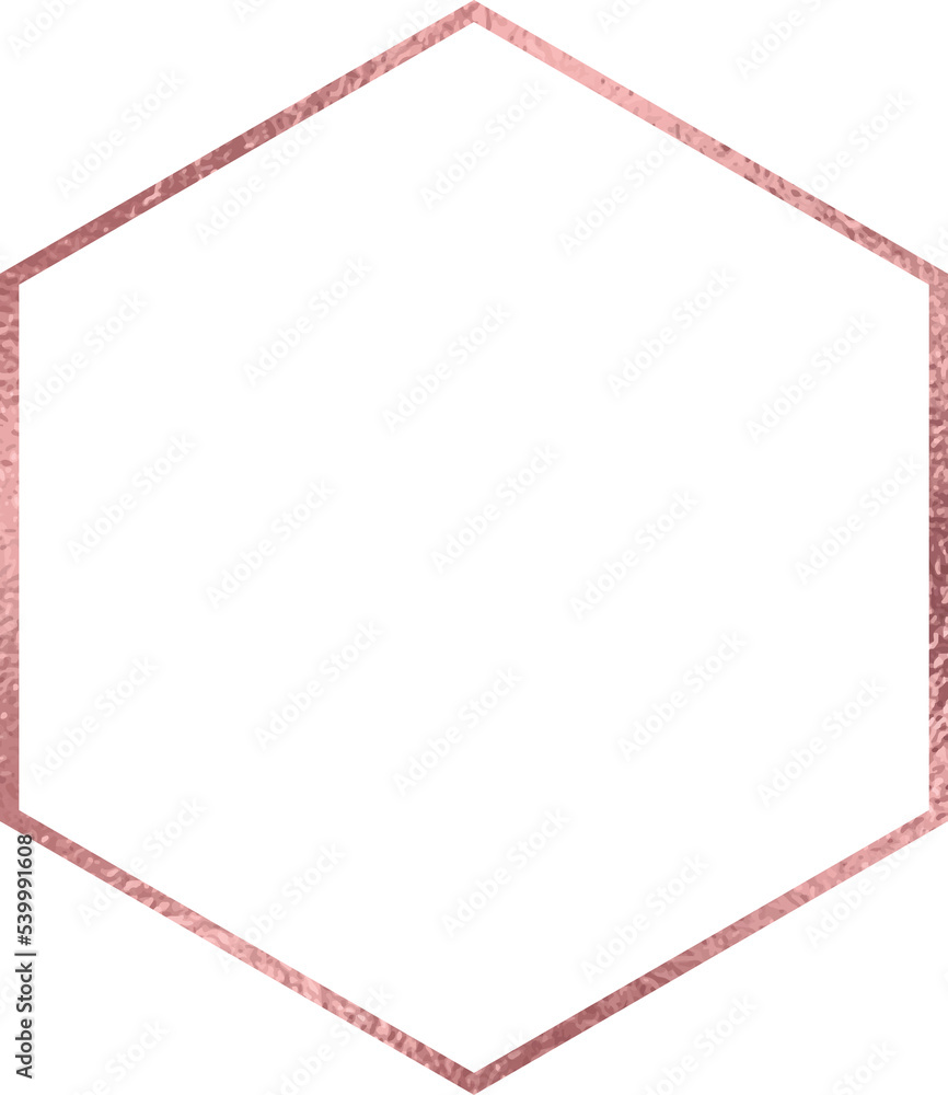 Rose gold foil hexagon frame illustration, shiny pink gold metal border ...