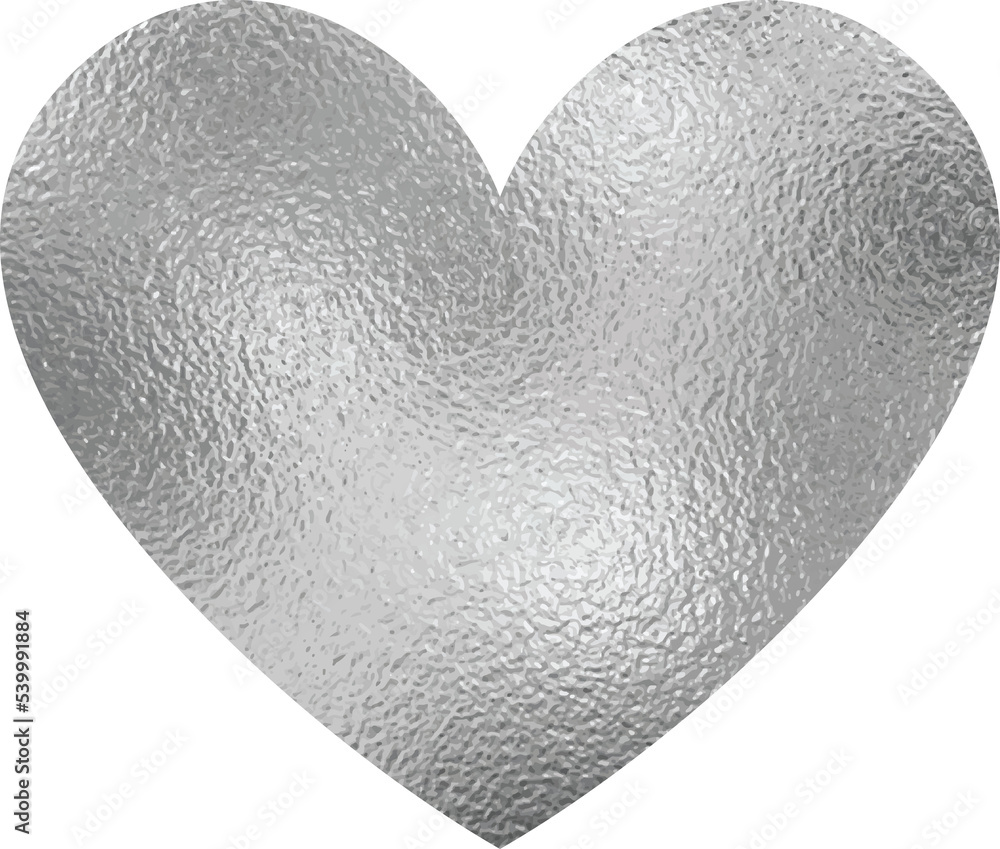 silver foil heart illustration isolated on transparent background, clip ...