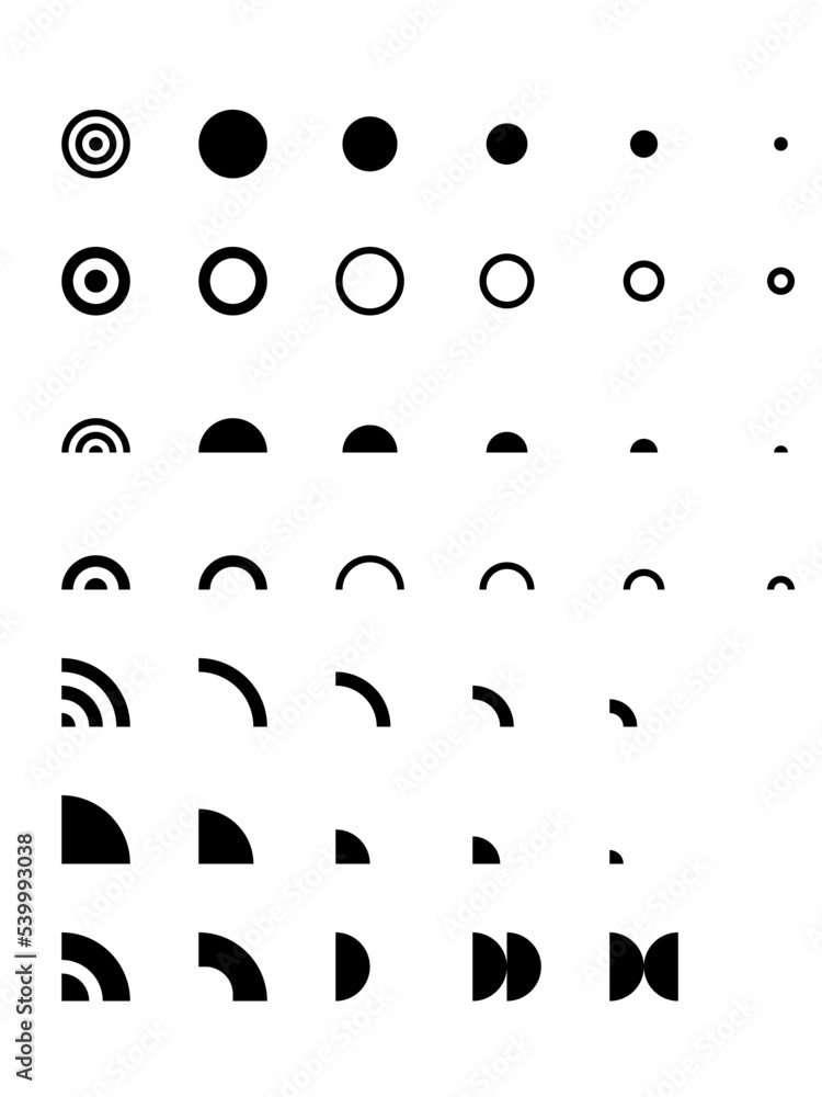 Set of black filled circle shapes graphic element. Isolated vector, png ...