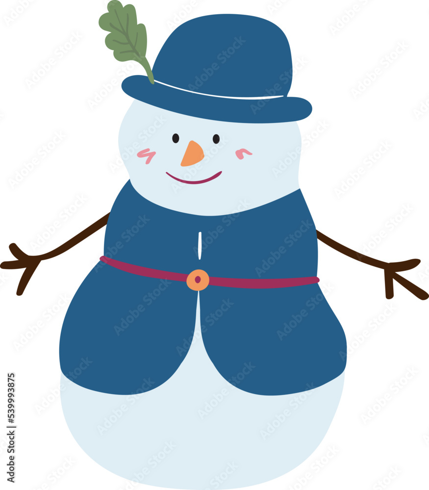 Snowman in Blue Suit Flat Cartoon Illustration Stock Vector | Adobe Stock