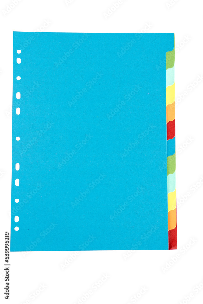 Colored sheets with tabs and holes for use in file folders, separators ...