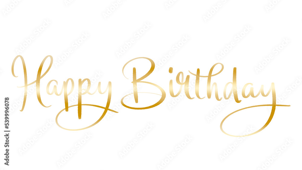 HAPPY BIRTHDAY metallic gold brush lettering banner on transparent ...