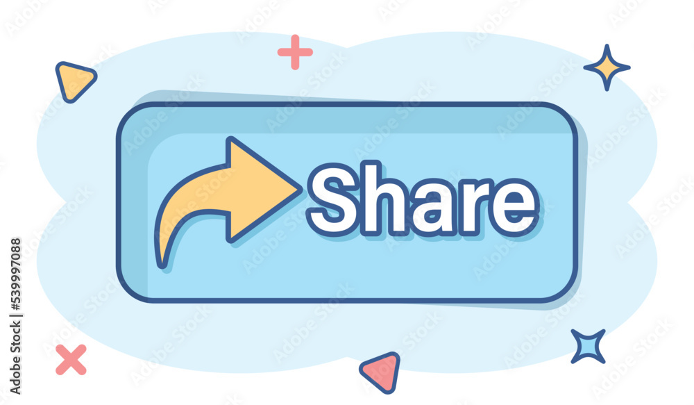 Vettoriale Stock Share button icon in comic style. Arrow cartoon sign ...