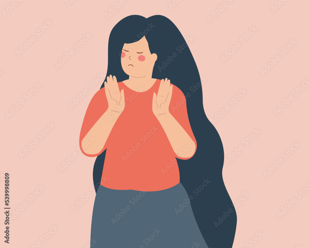 Feminist woman expressing refusal gesture with her hands. Activist ...
