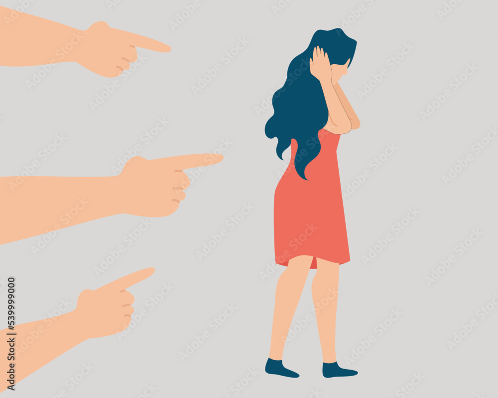 People point their fingers at a woman and surround her. Teenage girl ...