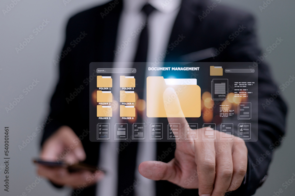 Document management concept. Virtual screen icons Document Management ...