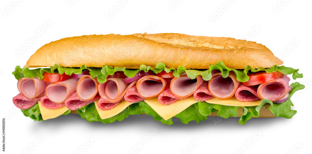 Footlong ham & swiss submarine sandwich isolated on white Stock Photo ...